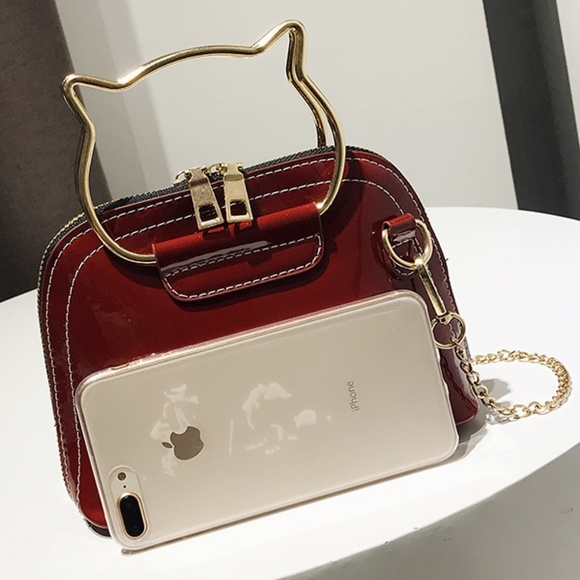 Kate Stylist | Bags | Hpnew Cat Handle Glossy Red Zip Crossbody Bag ...